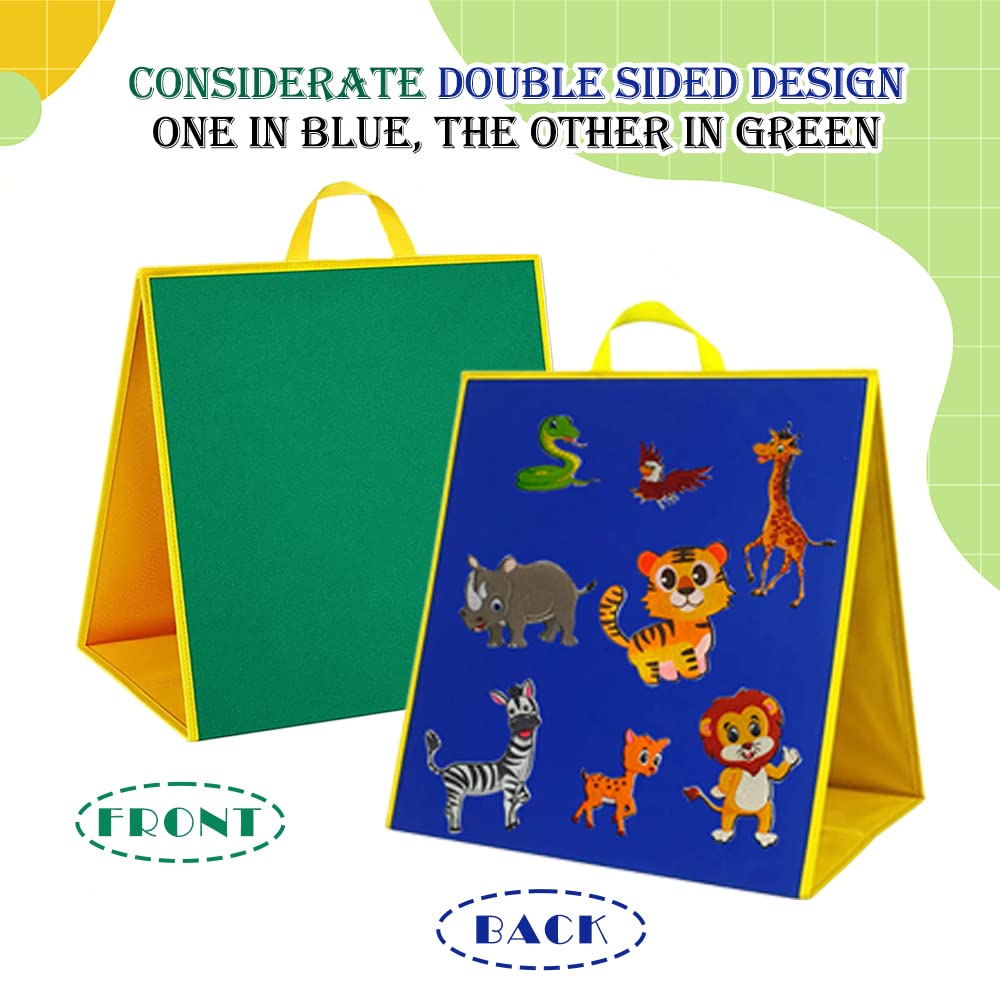 Topwon Felt Board for Kids, Folding Flannel Playboard Preschool Toddler Stories Boards, Animal Story Learning Double-Side Stand Flannel Board (Including Animal Felt)