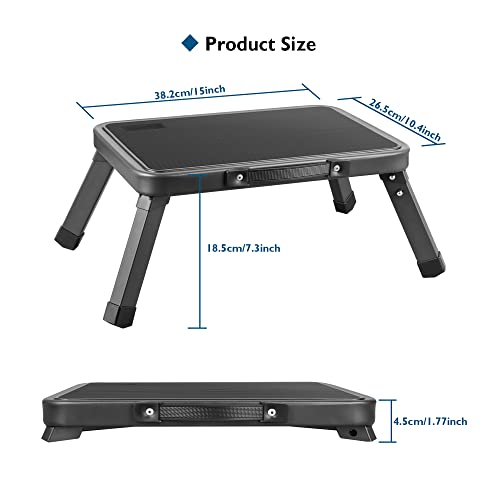 BONTEC One Step Stool, Portable Folding Metal 1-Step Steel Ladder Stool, 330lbs Capacity Foldable Wide Single Black Foot Stool for Adults or Children in Kitchen Toilet RV Camping Office