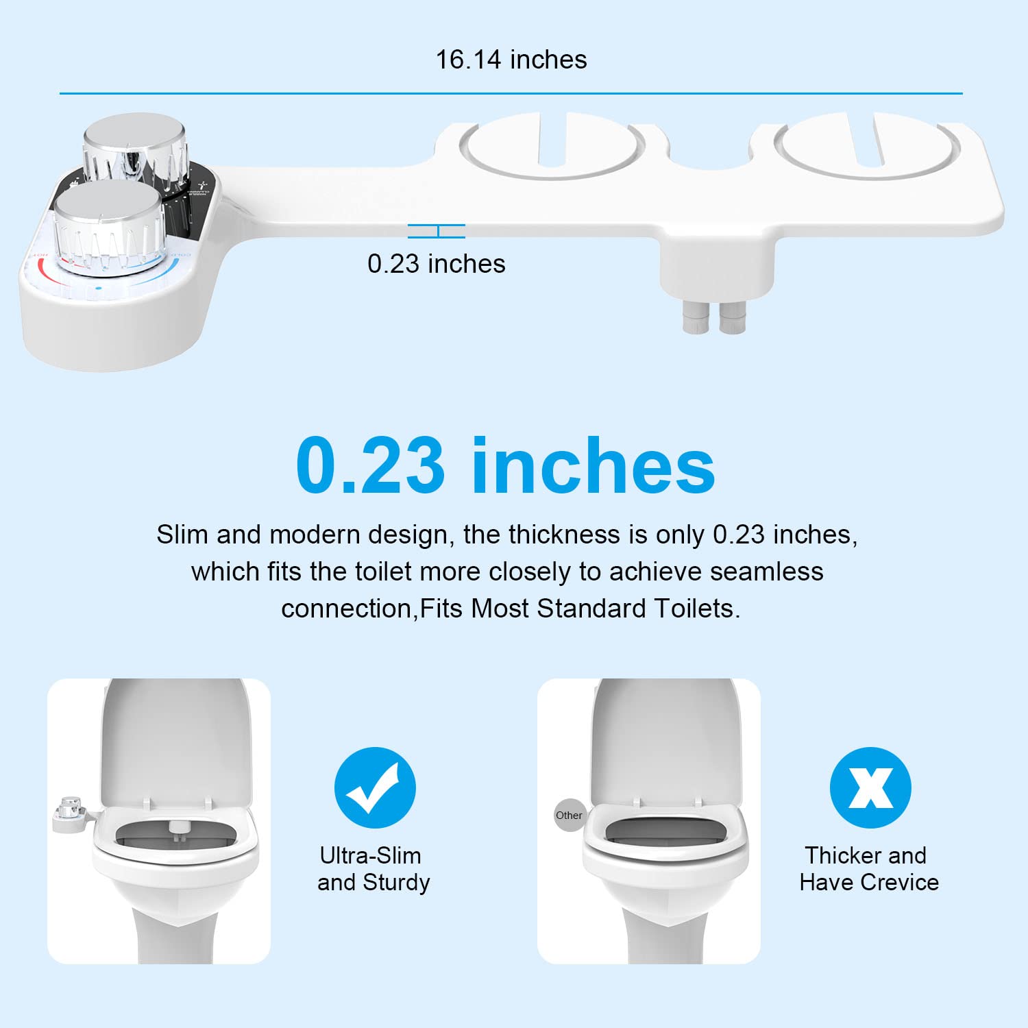 Bidet Attachment for Toilet, Dual Nozzle Sprays Adjustable Hot&Cold Water, Self-Cleaning and Retractable Nozzle, Toilet Seat Bidet Attachment for Rear, Feminine Wash