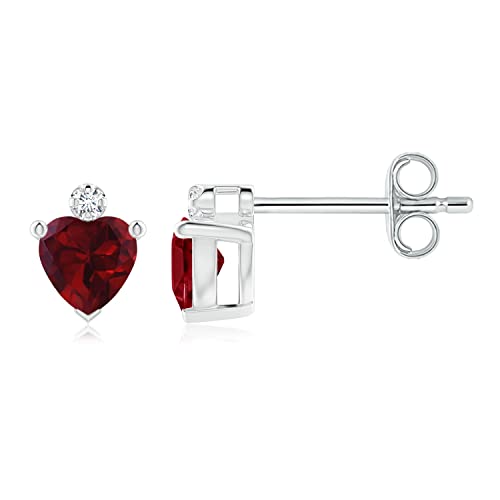ANGARA Sterling Silver Natural Garnet Stud Earrings for Women with Diamond (Stone Shape-Heart)