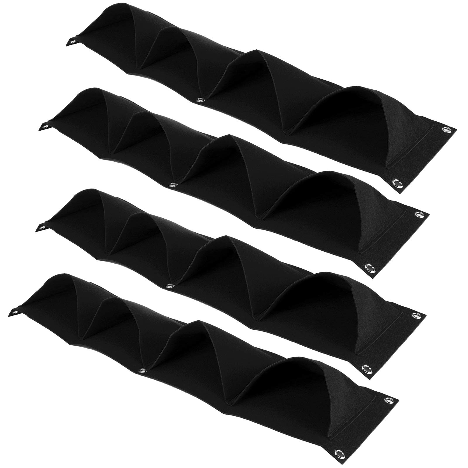 Atyhao Vertical Hanging Outdoor Wall Planter 4Pcs 4 Pocket Plant Grow Bag Wall Mounted Reusable Degradable Felt Garden Planter Herbs, Succulents Artificial Pl or Flowers. (Black)