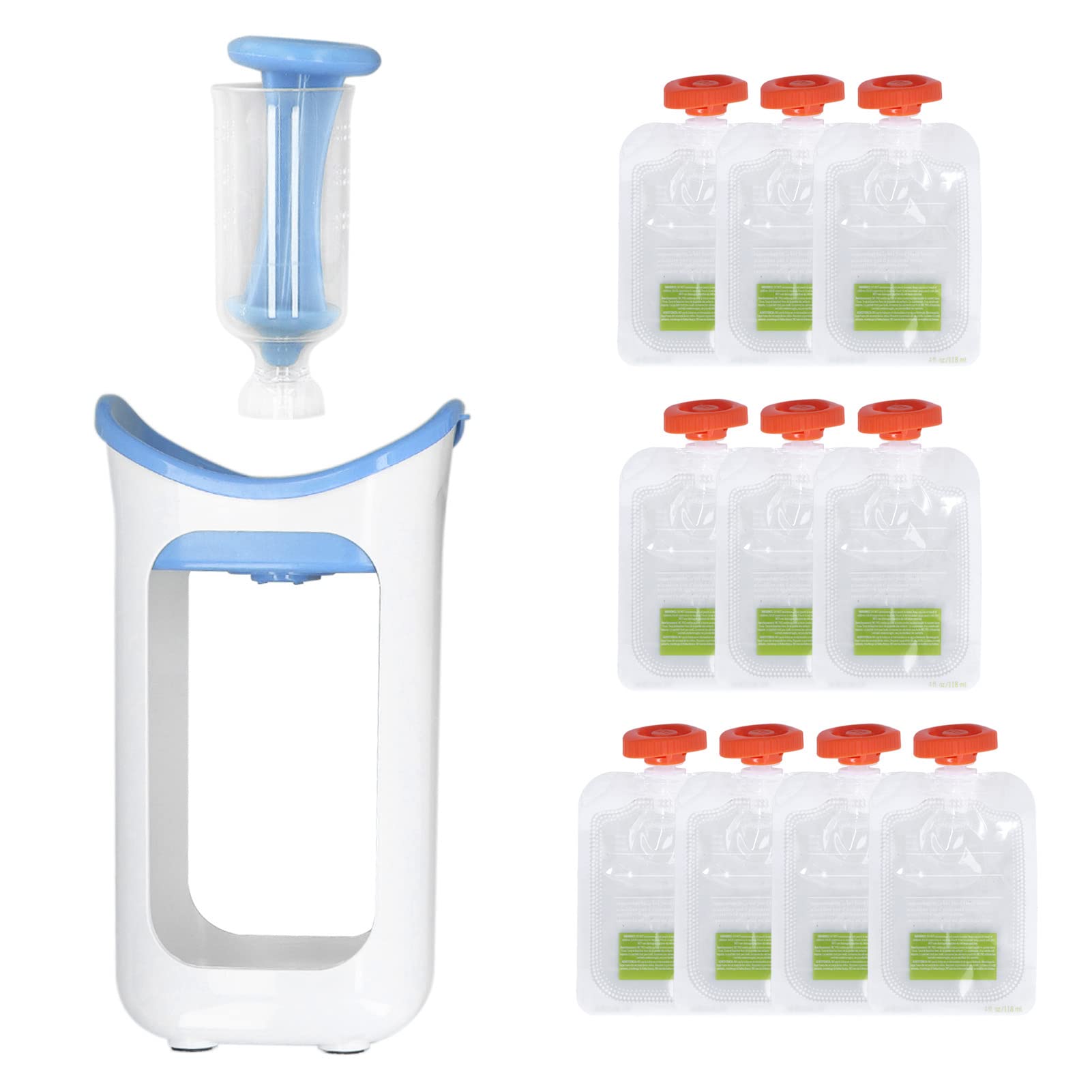 Baby Squeeze Station Infant Baby Food Maker Fruit Puree Squeeze Station Baby Food Container with Squeeze Bag Home Kitchen Tools for Homemade Purees (Blue)