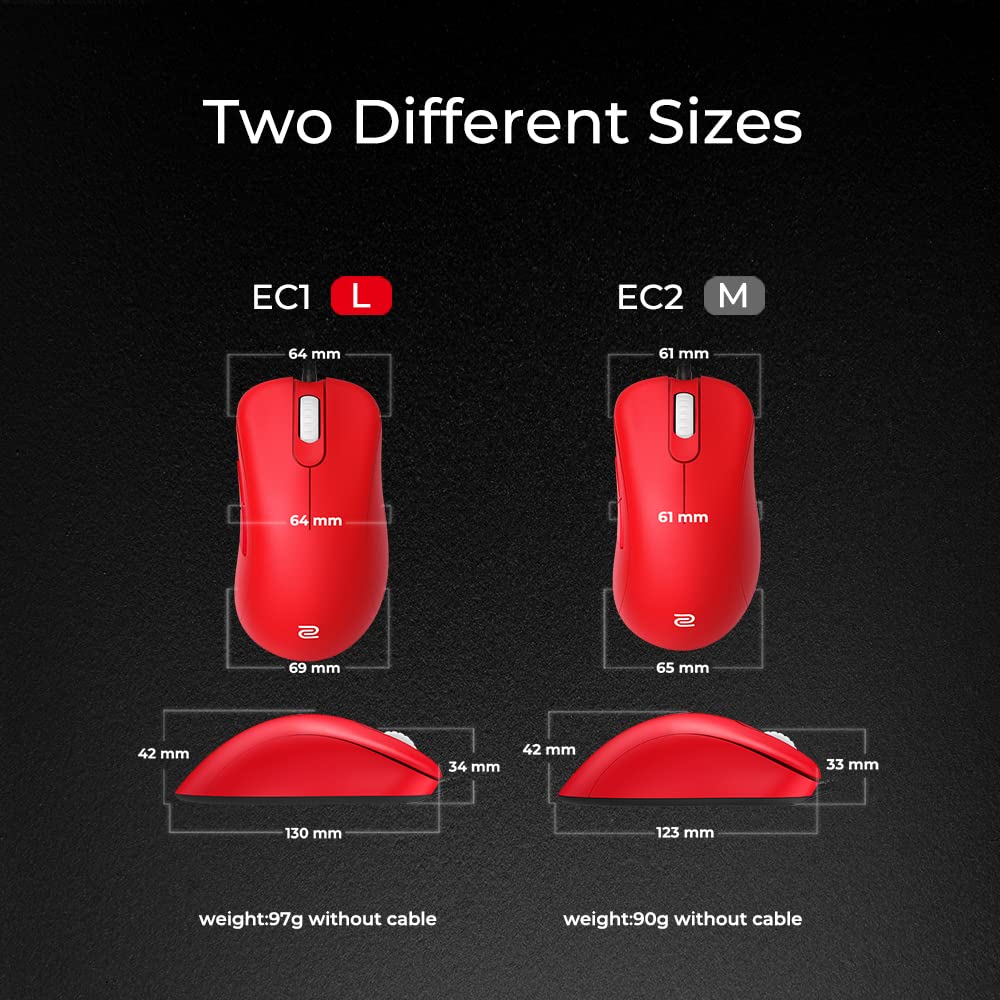 BenQ Zowie EC1 Special Edition V2 RED Ergonomic Gaming Mouse for Esports |Regular Weight| Paracord Cable & 16-Step Scroll| Driverless | Matte Coating | Large Size