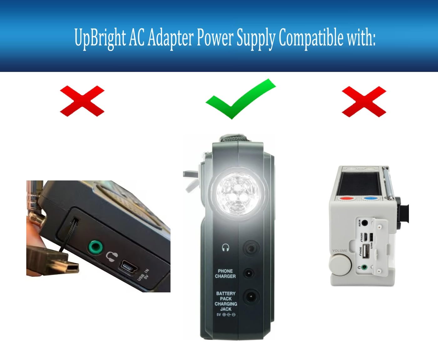 UpBright 5V AC/DC Adapter Compatible with C.Crane CCrane OBA CC Solar Observer Wind Up Emergency Crank Radio FT-007 FM Stereo Transmitter FD35UD-5-300 NF-510 3V - 6V 300mA Power Supply Battery Charger