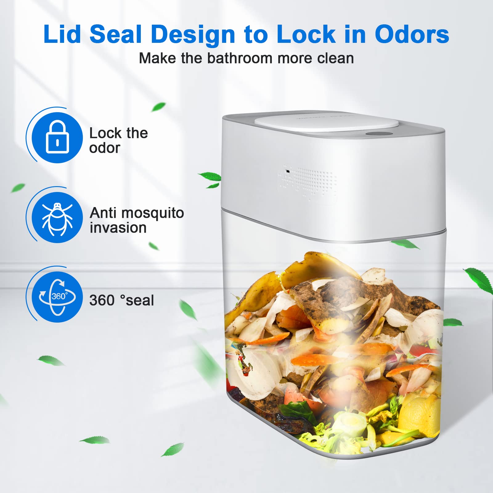 Automatic Bathroom Slim Trash Can with Lid, 3.8 Gallon Small Plastic Rechargeable Touchless Motion Sensor Narrow Smart Garbage Can for Bedroom, Bathroom, Kitchen, Office, RV