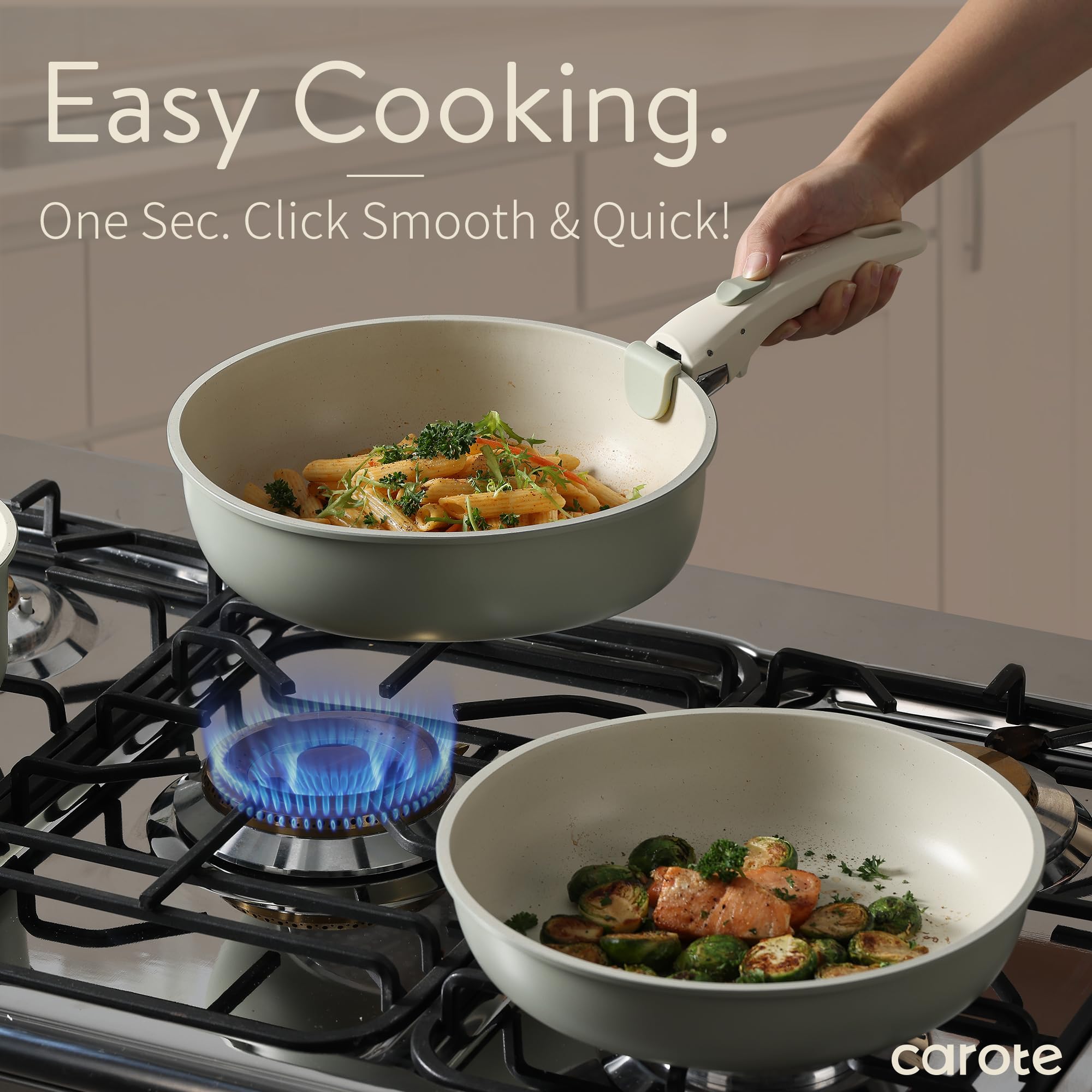 CAROTE Pots and Pans Set, Nonstick Cookware Set Detachable Handle, 11pcs Induction Kitchen Cookware Sets Non Stick with Removable Handle, RV Cookware Set, Oven Safe, Green