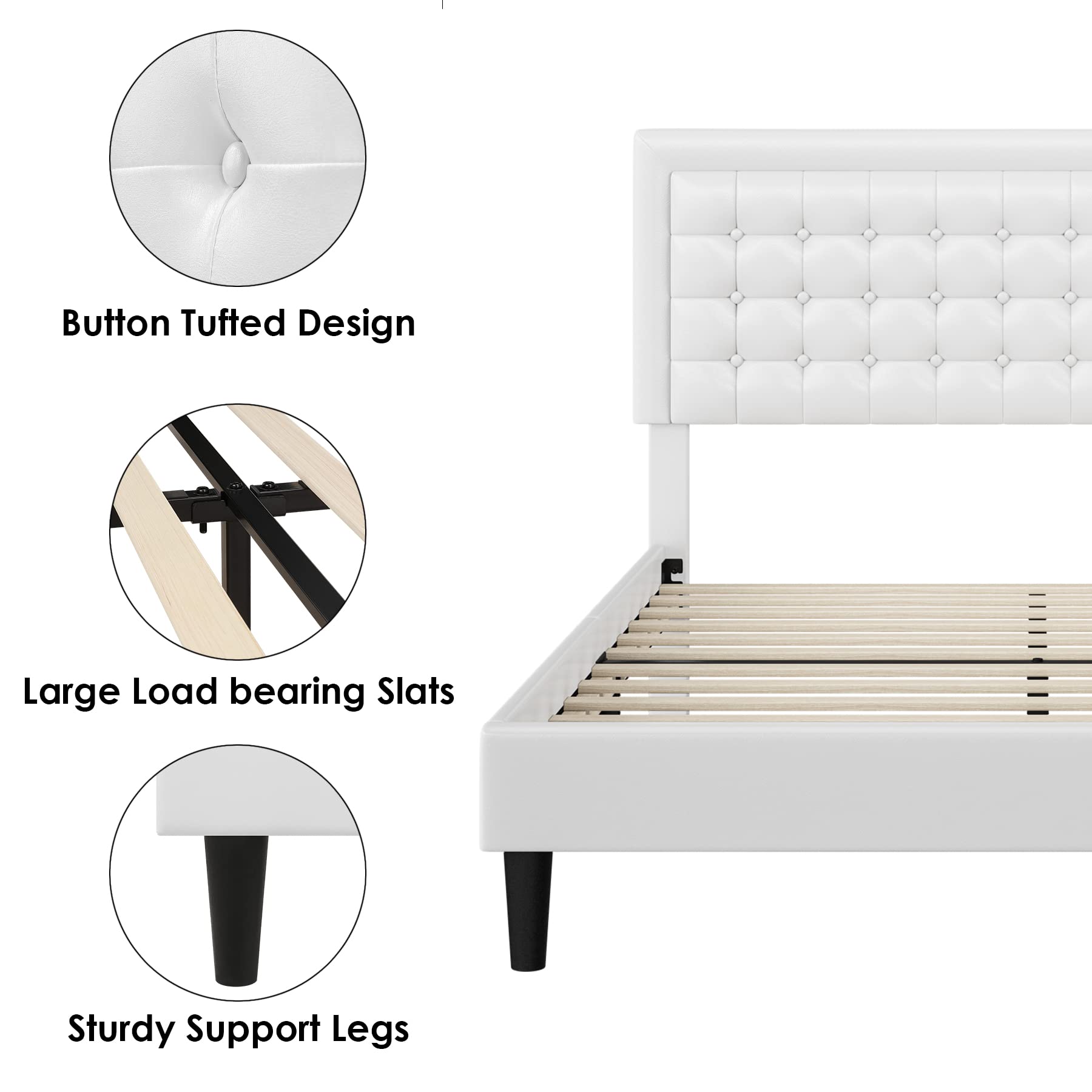 HIFIT King Size Bed Frame with Adjustable Headboard, King Modern Upholstered Platform Bed with Soft Linen Button Tufted Design, Solid Wood Slats, No Box Spring Needed, Easy Assembly, Noise Free, Grey