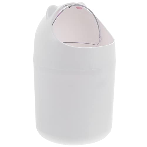 Cabilock 2pcs Desktop Bin Living Brush Room Bathroom Garbage Lid Vanity Bucket Rubbish Makeup Shape Wastebasket Can Waste Office Lovely Cartoon White for Small with Animal Desk Holder