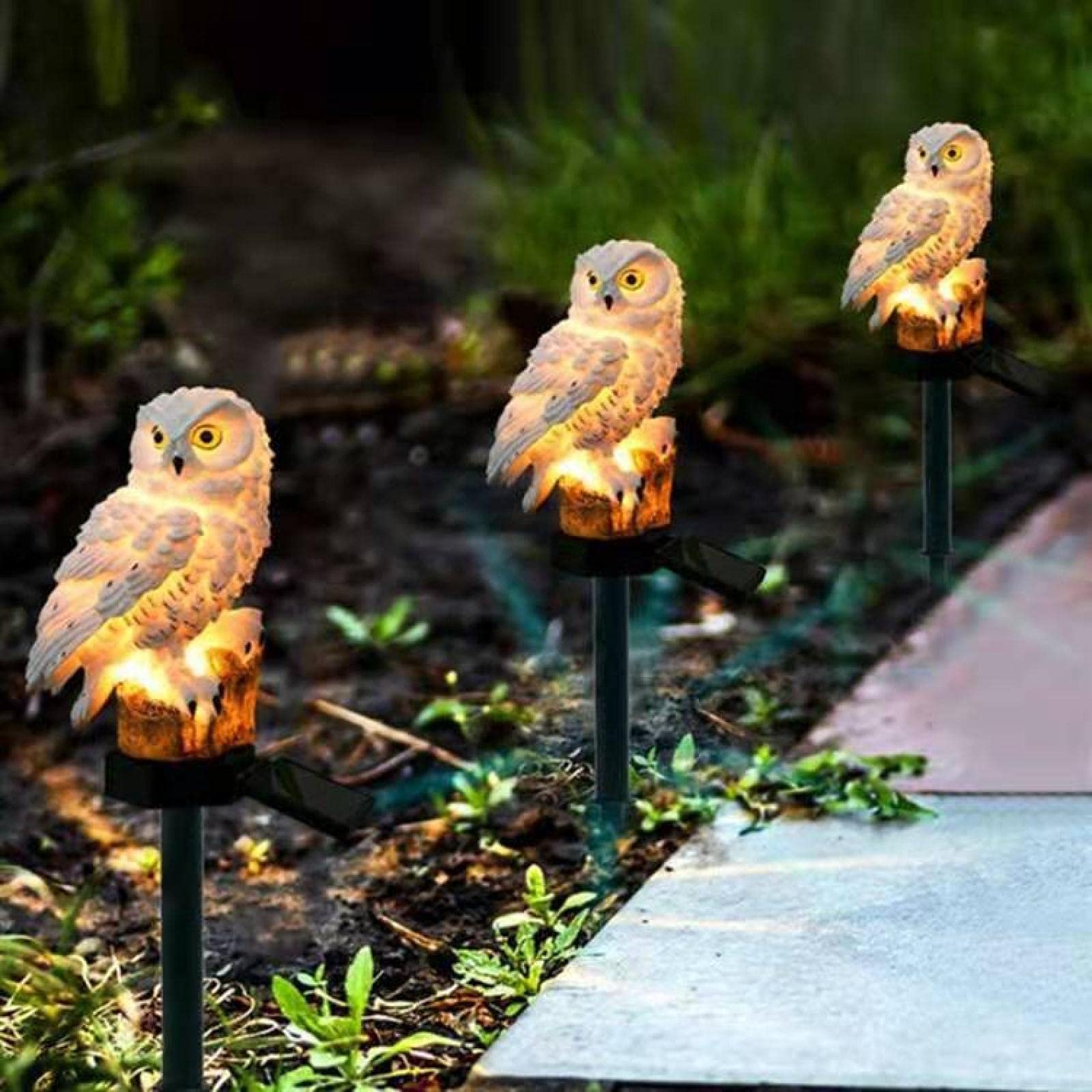 iDoGood 2packed Garden Solar Lights,Outdoor Decorative Resin Owl Solar LED Lights,Waterproof, with Stake, Small Figurine Lights for Garden Lawn Pathway Yard Decorations (White)