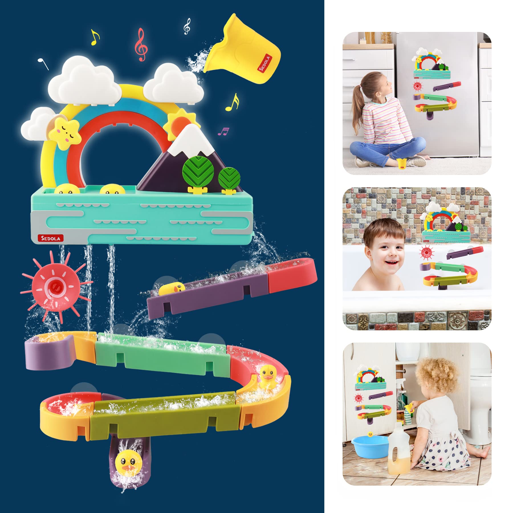 Zalmoxe Boon Building Pipes Bath Toys Assemble Set with Light and Music Baby Bath Toys Floating Duck Shower Games with Suction Cups As Birthday Festival Gifts for Bath Toys for Toddlers 1-3