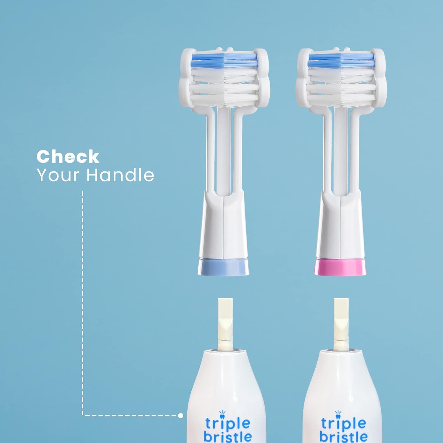 Triple Bristle Replacement Brush Head Refills | Innovative 3 Head Design | Compatible with Triple Bristle Brand Sonic Toothbrush | Color Changing Indicator Bristles | 2 Pack (Blue)