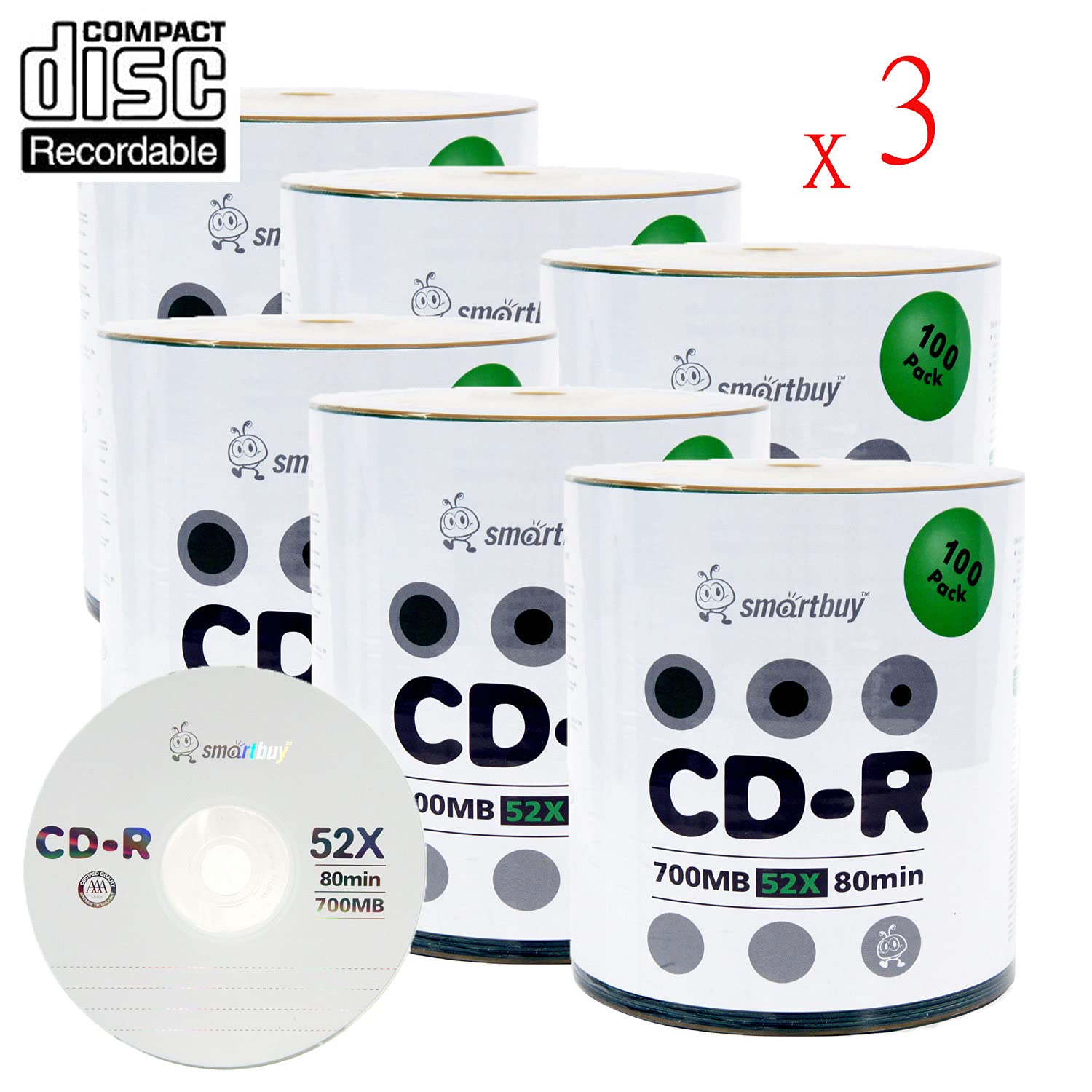 Smart Buy Logo CD-R 1800-Pack 700mb 52x Blank Data Recordable Discs, 1800 Disc, 1800pk