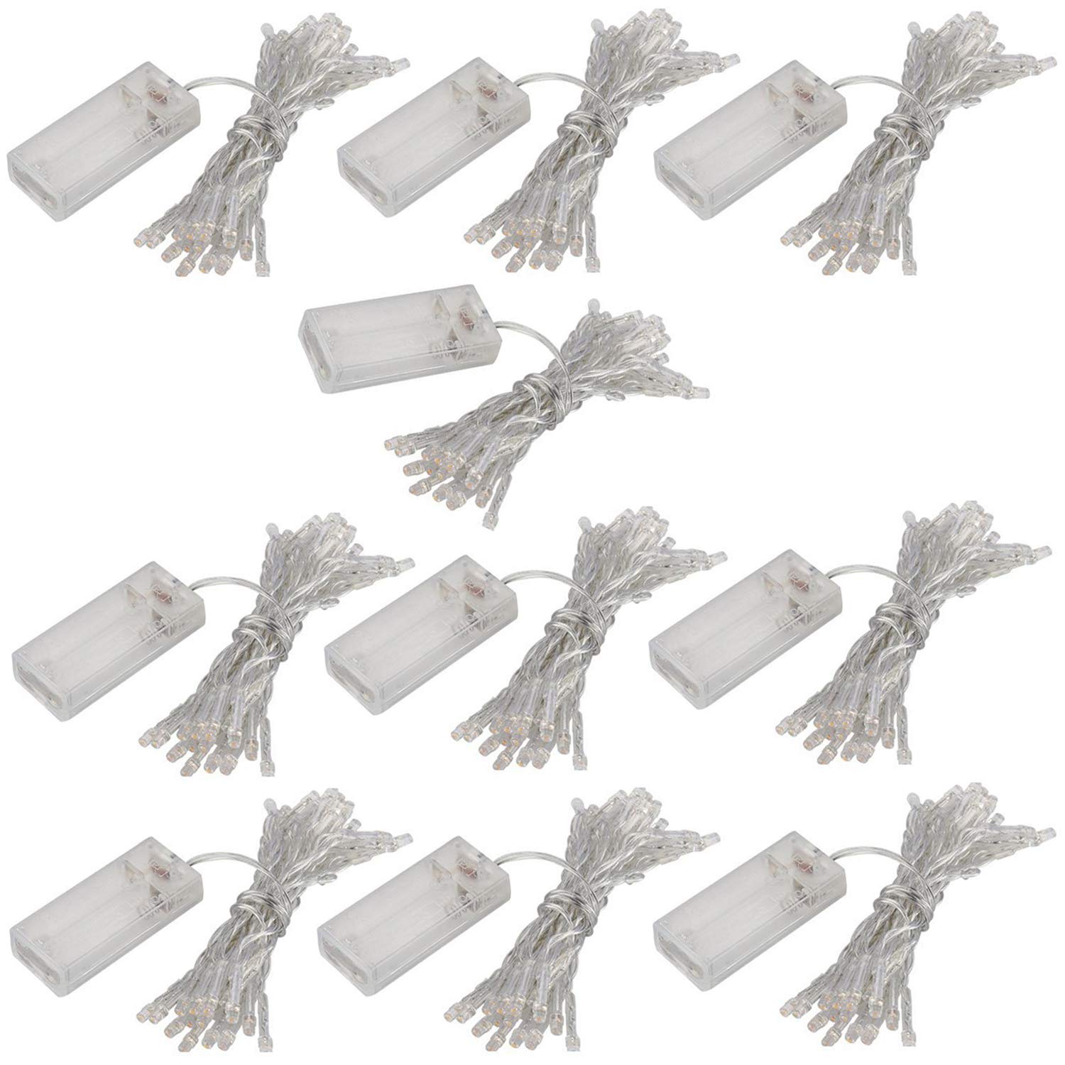 Gift Expressions Cool White 10 Pack of 20 LEDs Mini Bulb Battery Operated, 10ft/3m,Corridor, Patio, Garden, Photo Frame, Bedroom Home Crafts (10 Pack)