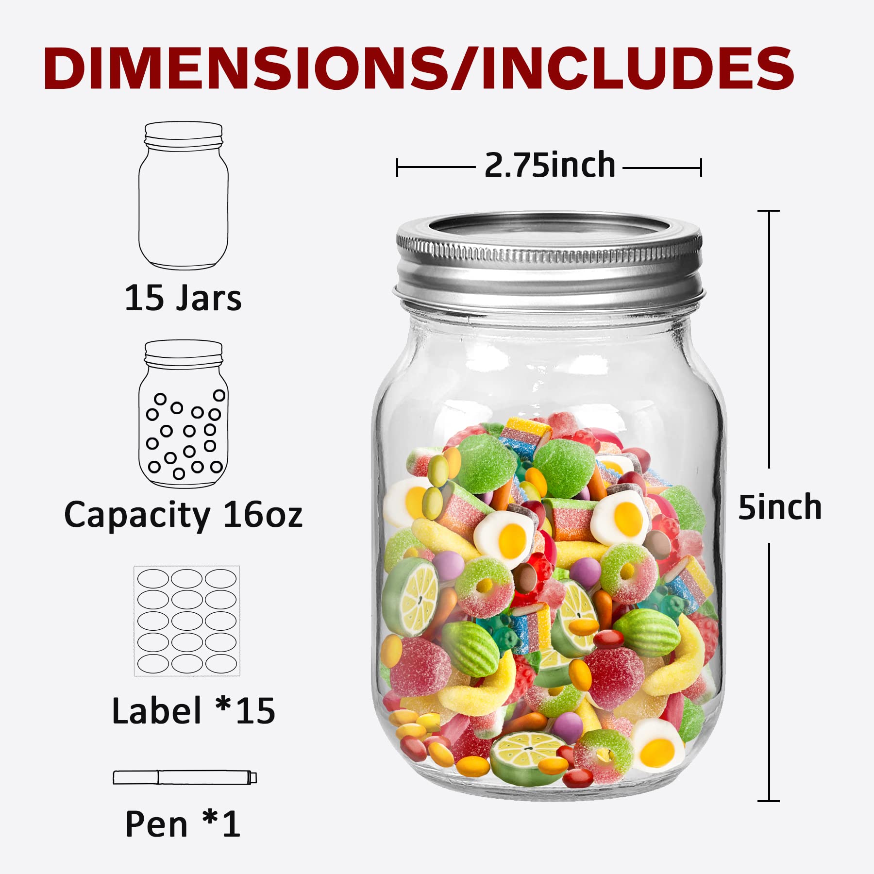 SLifeJars 30 Pcs Mason Jars 8 oz Regular Mouth Clear Glass Jars with Airtight Leak Proof Lids and Bands Canning Jars Reusable Spice Jars for Kitchen Food Storage Prep Overnight Oats Jam Jelly Honey
