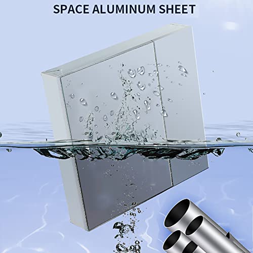 Bathroom Cabinet Wall Mounted with 3 Mirror Doors Bathroom Medicine Wall Cabinet Metal Framed with Framless Storage Shelves Recess or Surface Mount (White 39)