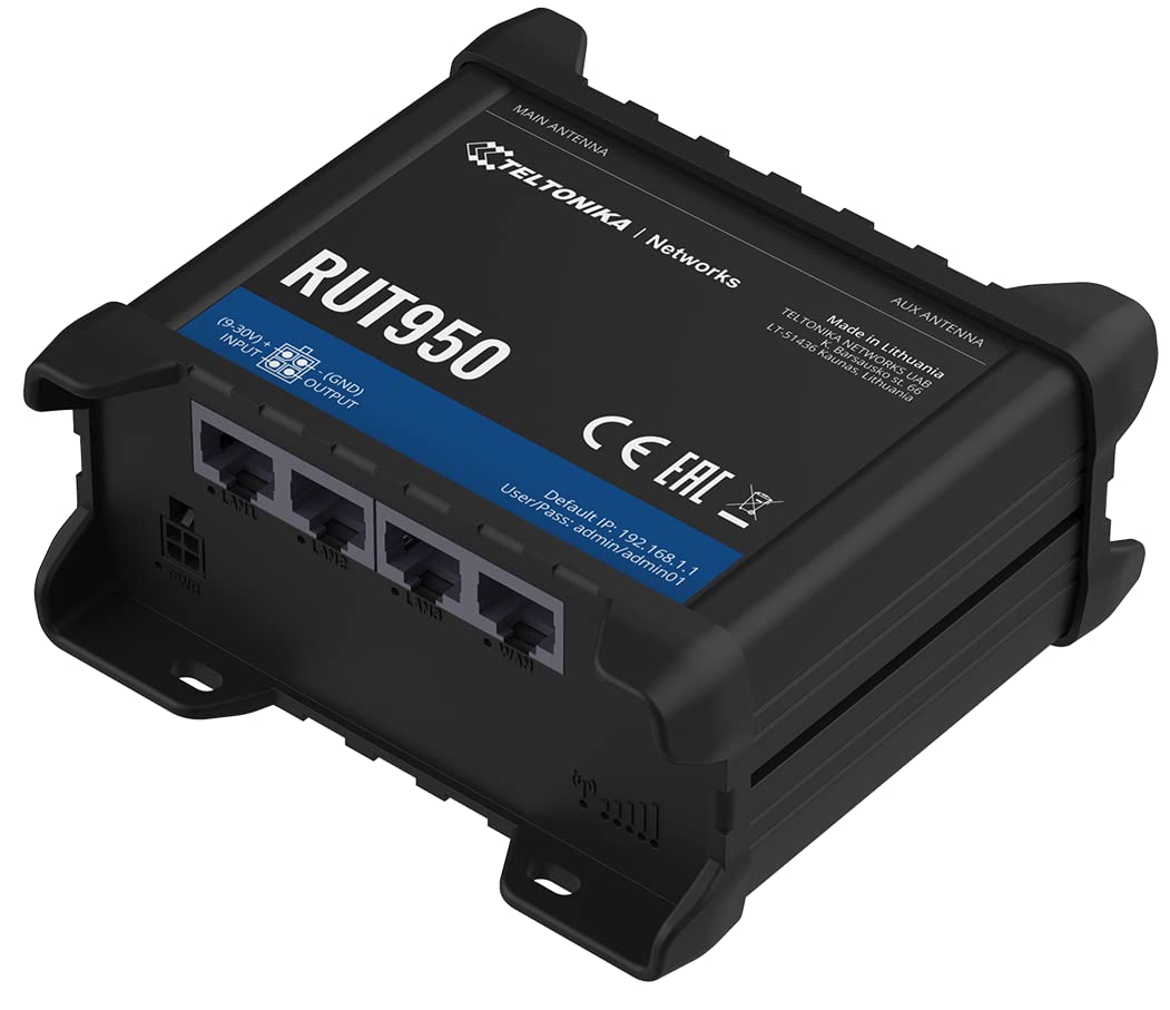 Teltonika RUT950J02400 model RUT950 LTE 4G Router for AT&T and T-Mobile; Automatic Switch to Available Backup Connection; Wireless Access Point with Hotspot Functionality