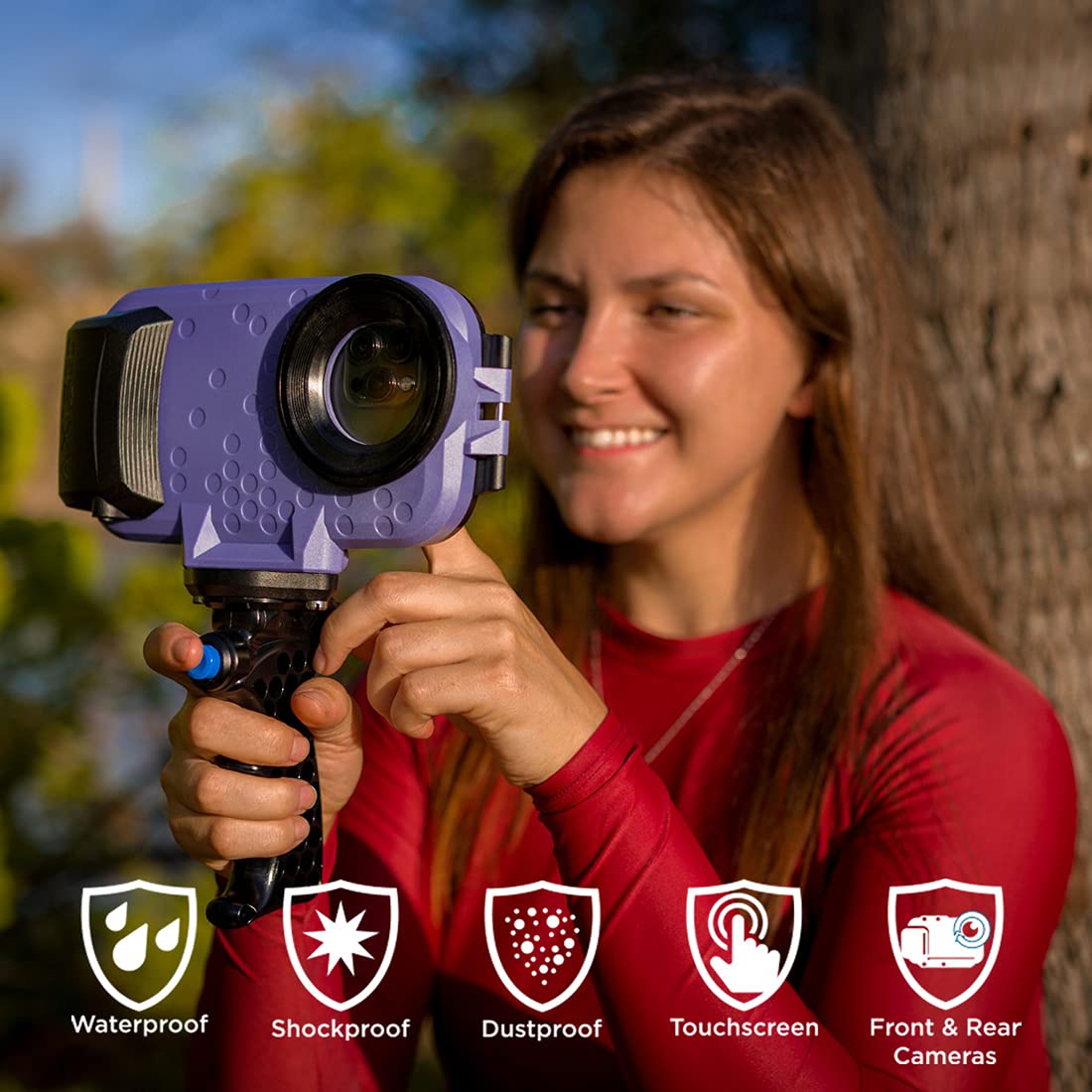 AquaTech AxisGO iPhone 12 Waterproof Phone Housing for Underwater Action Photography Snorkeling Surfing Travel Case - Astral Purple Bundle