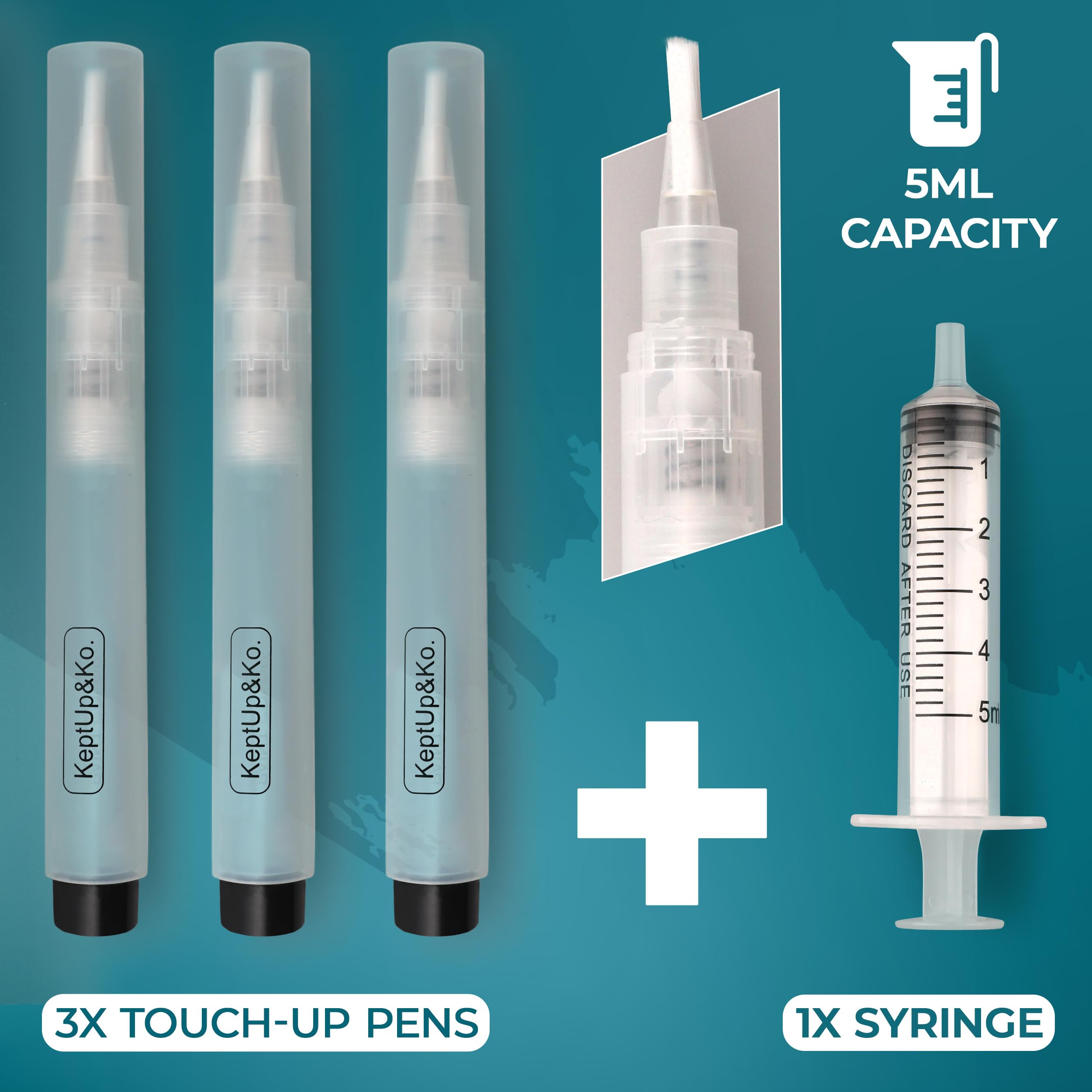 Paint Touch Up Pens Refillable - 5ml Touch Up Paint Pens for Walls | Pack of 3 Touch Up Paint Pen | Refillable Paint Pen for Touch Ups | Cabinet Touch Up Paint |Perfect Paint Touch Up Pen with Syringe
