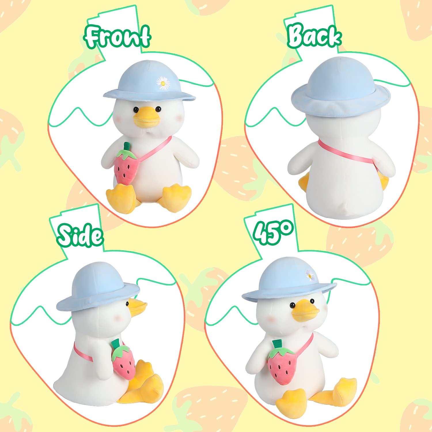 Duck Plush Toy, Stuffed Animal 12 inch Throw Plushie Doll, Soft Fluffy Hug Cushion School Duck- Super Present for Every Age & Occasion