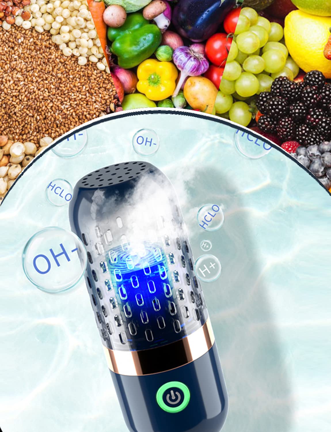 BCRTO Vegetable and Fruit Cleaner Machine, Aquapur Water-Proof Fruit Cleaning Device with OH-ion Purification Technology 250min Working time and Wireless Charging, for Cleaning Fruit, Grain,Meat