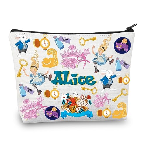 CMNIM We Are All Mad Here Alice Gift Makeup Bag Smiling Cat Wonderland Quote Cosmetic Bag Alice Fairy Tales Gifts (AIice makeup bag 1)