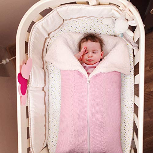 Baby Swaddle Blanket Stroller Wrap Fleece Knit Sleeping Bag Soft Warm Nap Blanket Plus Velvet for 0-12 Month Baby Boys Girls (Pink)