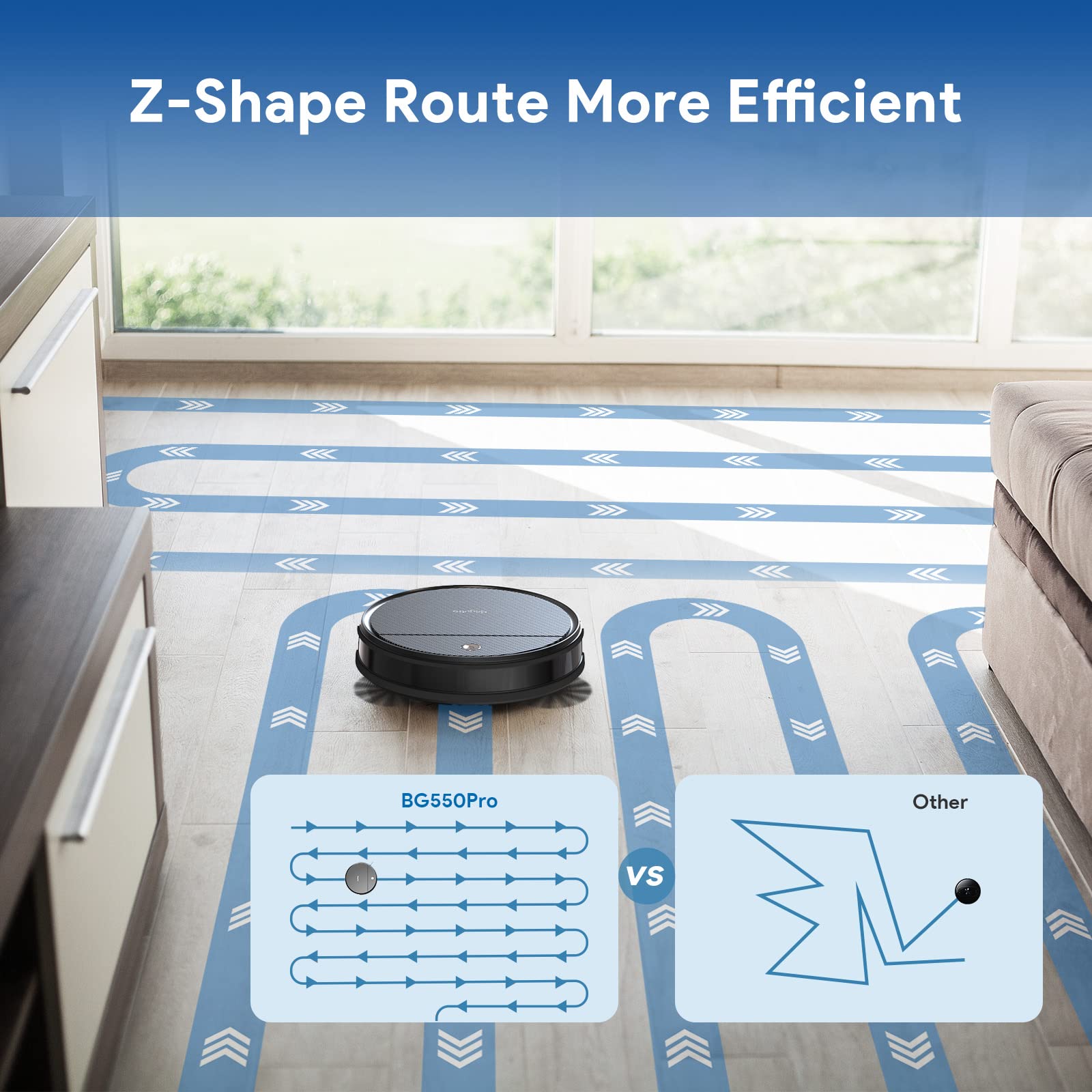 Bagotte Robot Vacuum and Mop Combo, 2000Pa Suction 2600 mAh 2 in 1 Mopping Robotic Vacuum Cleaner with Schedule, WiFi/App/Alexa, Self-Charging, No Water Tank, Ideal for Hard Floor, Pet Hair and Carpet