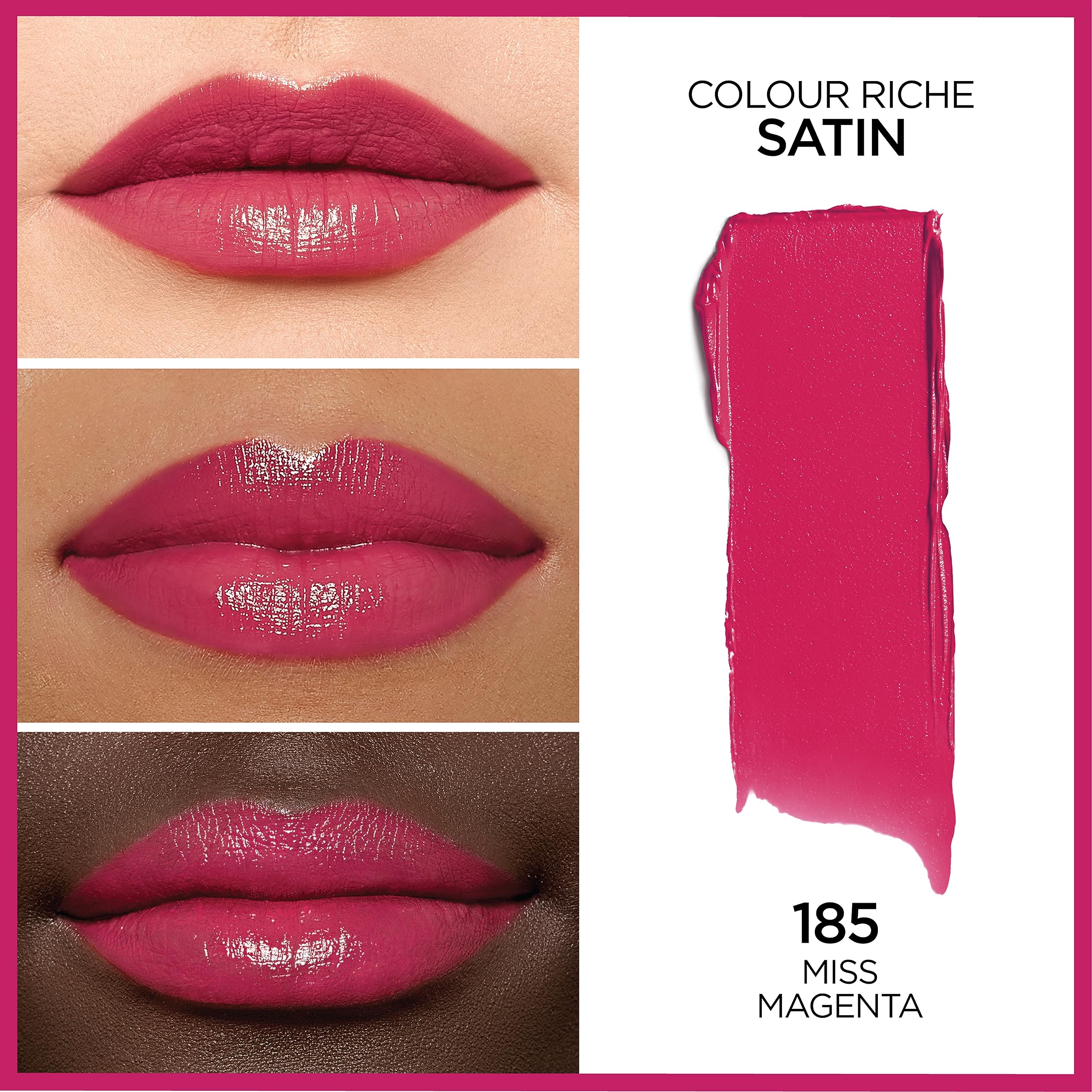 L’Oréal Paris Colour Riche Original Creamy, Hydrating Satin Lipstick with Argan Oil and Vitamin E, Miss Magenta , 1 Count