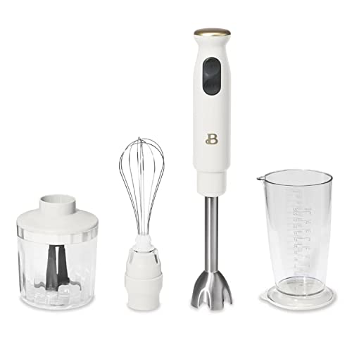 Beautiful Immersion Blender with 500ml Chopper and 700ml Measuring Cup, by Drew Barrymore (White Icing)