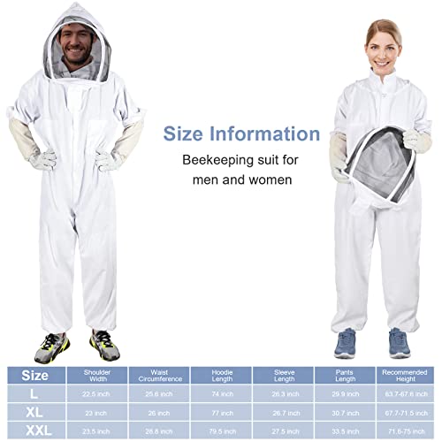 Bee Suits for Men Women,Bee Keeper Suite with Beekeeping Gloves,Beekeeping Suit with Veil Hood,Fully Body Durable Beekeeper Suite,Suitable for Professional Beekeepers and Beginners(L)