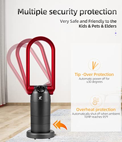 Bladeless Tower Fan & H13 HEPA Air Purifier & 1500W Space Heater 3in1, 120° Swing & 210° Tilt Head Table Fan, 29in. 35W Desk Fan with Remote, 9 Speeds 9H Timer Air Circulator for Home Office-Red