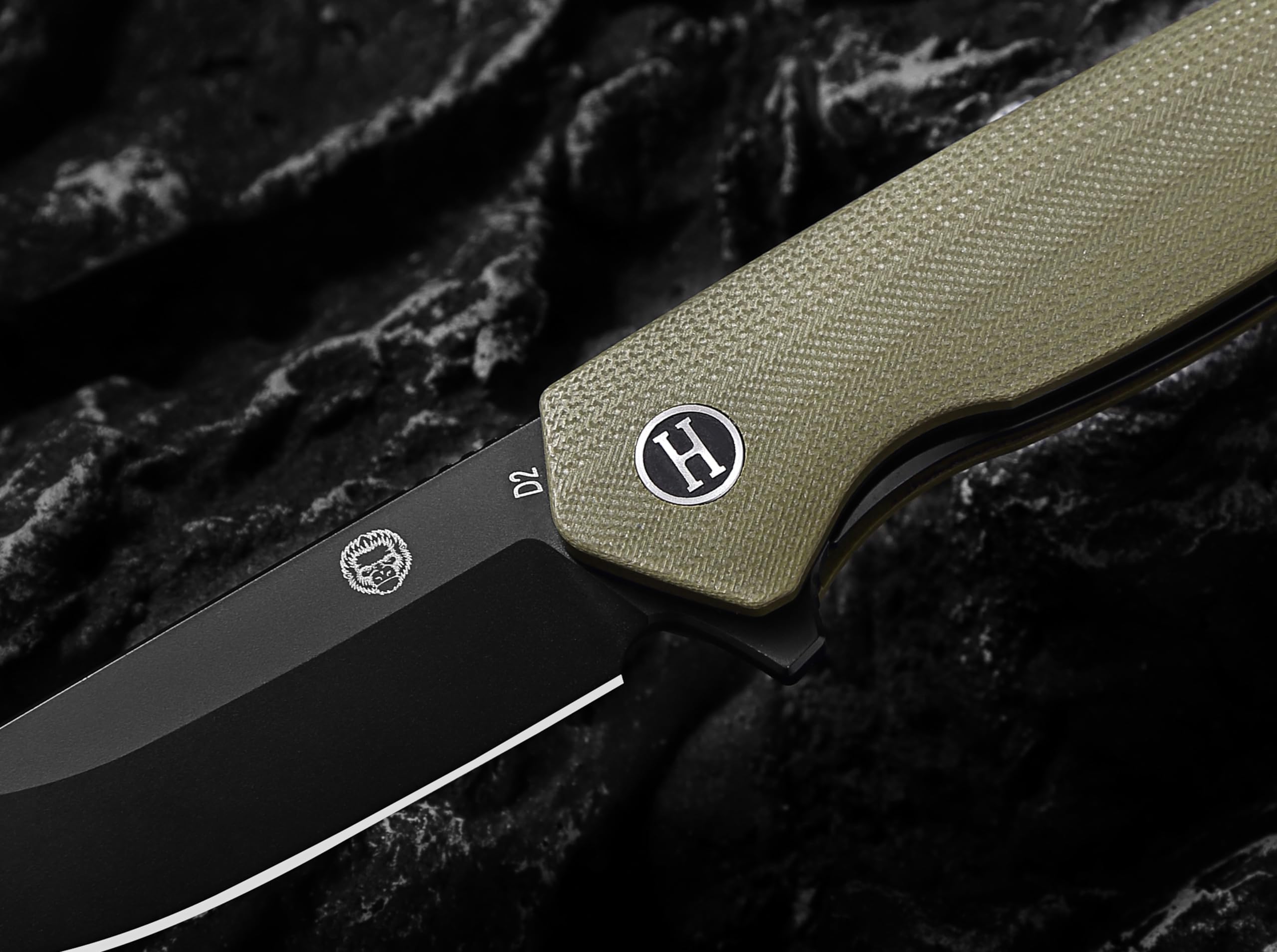 Holtzman's Gorilla Survival 'Pathfinder' Folding Knife featuring D2 Steel Blade and G10 Handle in Gift Box Set (Black+Green)