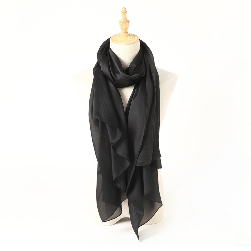 Bellonesc Silk Scarf 100% silk Long Lightweight Sunscreen Shawls for Women (black)
