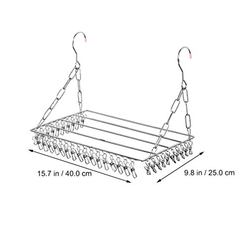 Cabilock Metal Coat Hanger Socks Drying Rack 36 Clips Stainless Steel Clothing Laundry Drying Hanger Underwear Bras Clip Drying Holder Balcony Clothes Hanger Organizer Dish Drying Rack Collapsible