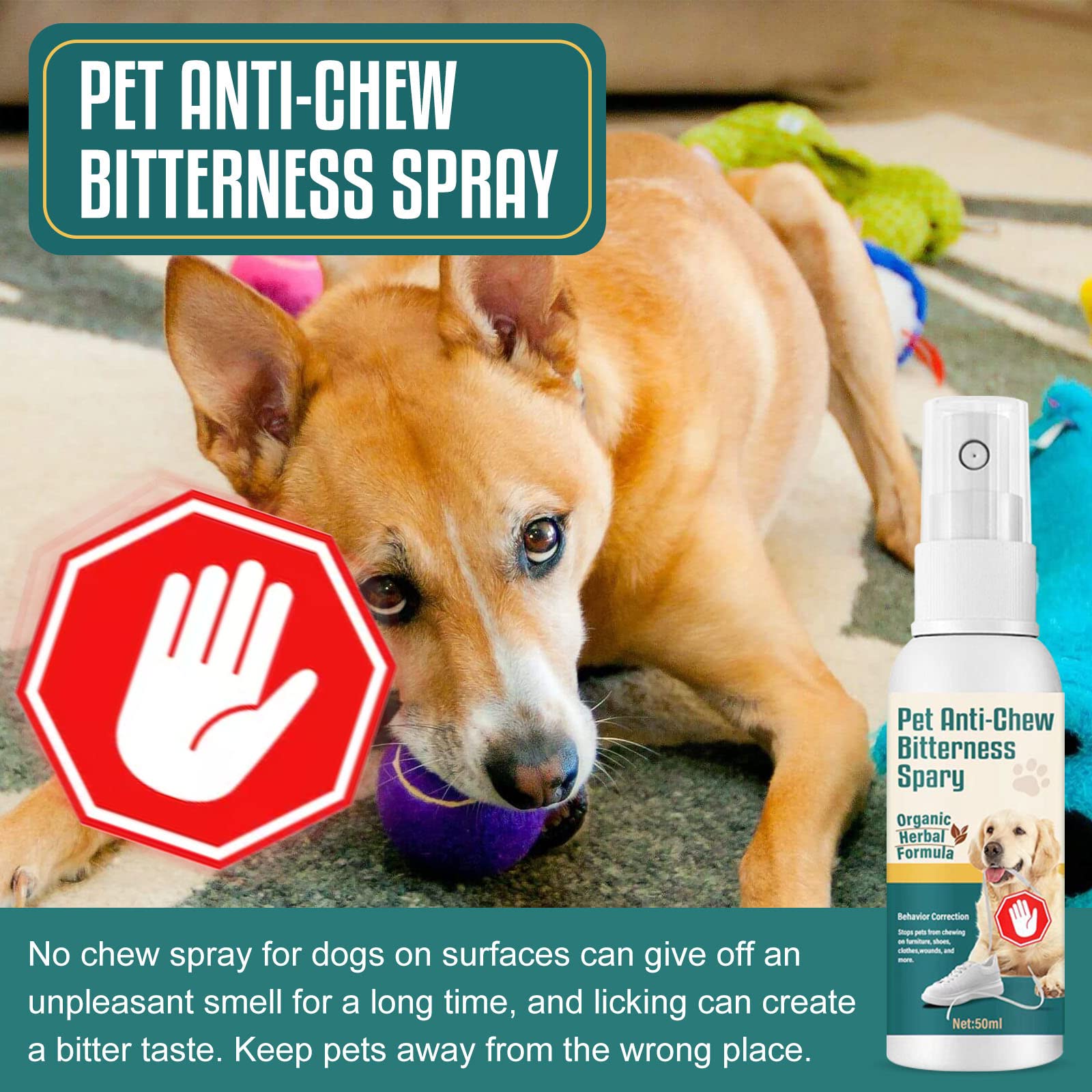 Bitter Spray for Dogs to Stop Chewing, Cat Deterrent Spray, Training Corrector for Puppies,Dogs and Cats, Natural Based and Safe for Pets