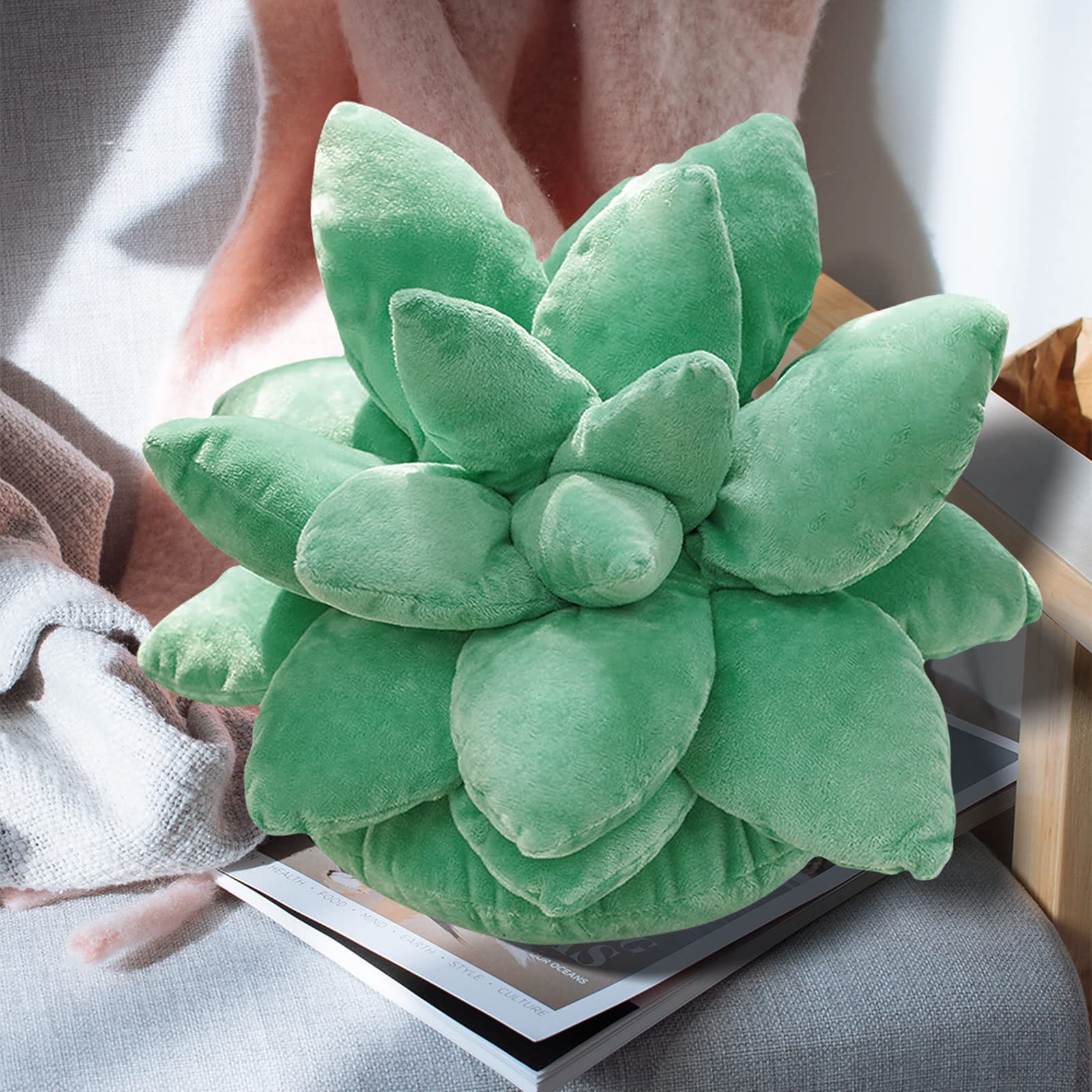 TADESES 3D Succulent Pillow,Cute Pillows,Leaf Pillow,Decorative Throw Pillow,Gifts for Succulent Lovers Or Kids (10 inches, Dark Green)