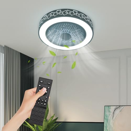 Ceiling Fan Light, Remote Control LED Lamp Round Dimmable Bedroom Office Intdoor Ceiling Fans for Home