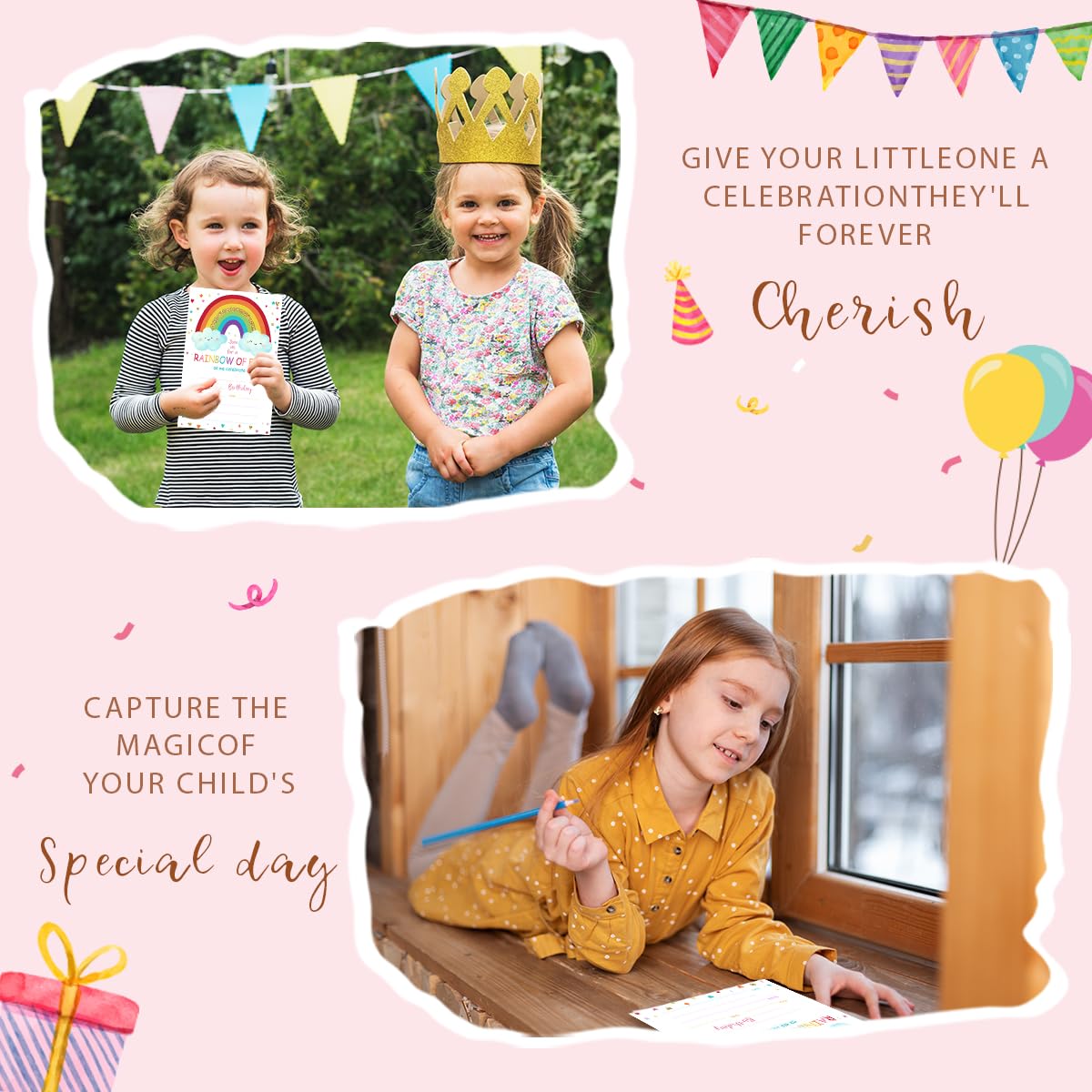 Buildinest Rainbow Birthday Party Invitations with Envelopes (20-Pack), 4"x6" Rainbow Cloud Heart Birthday Invitation Cards, Rainbow of Fun Party Invites-B36