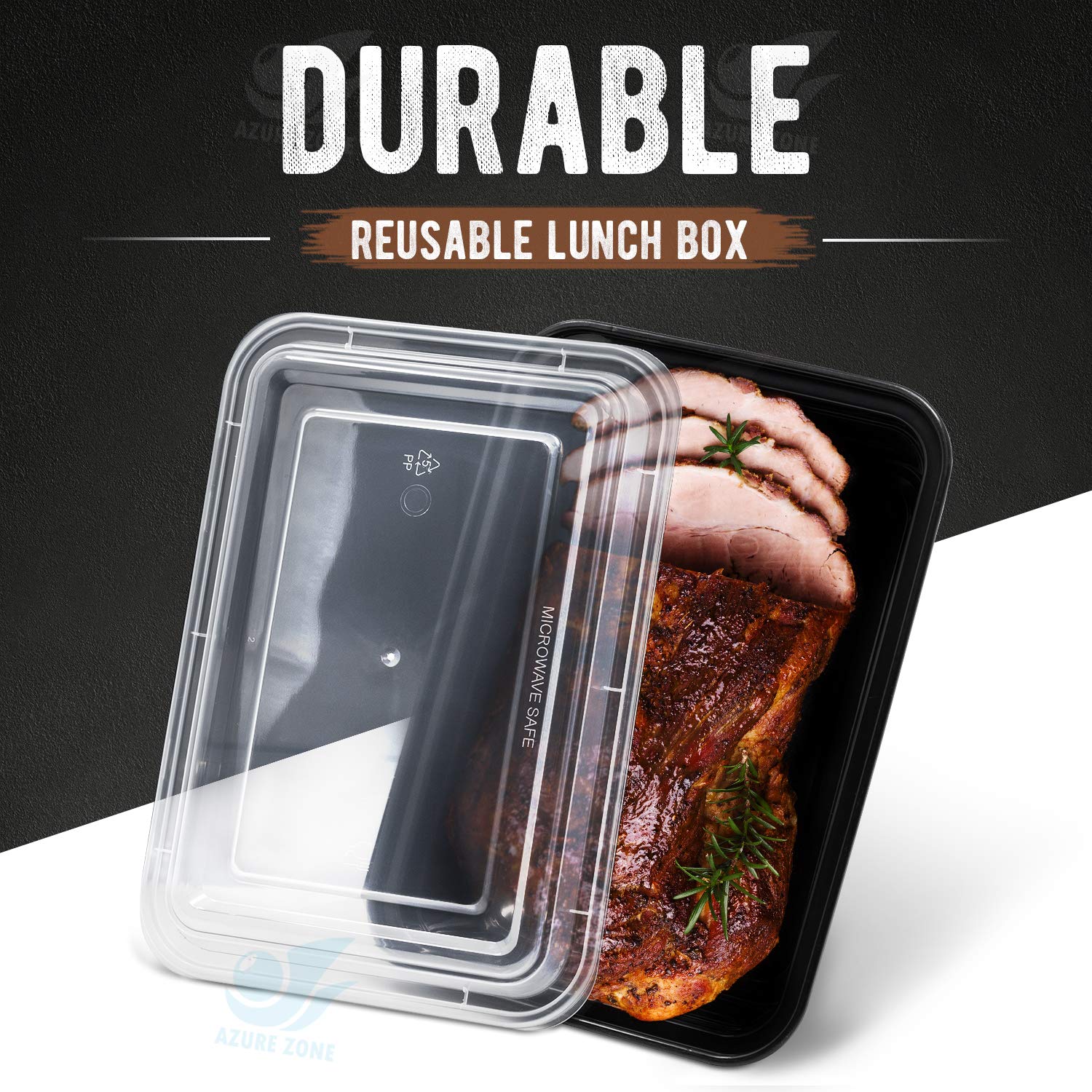 Azure Zone, 32 oz, 50-Pack Rectangular Meal Prep Food Container with Lid - One Compartment Bento Box - Stackable - Freezer/Microwave/Dishwasher Safe - Reusable Storage - Portable - BPA Free