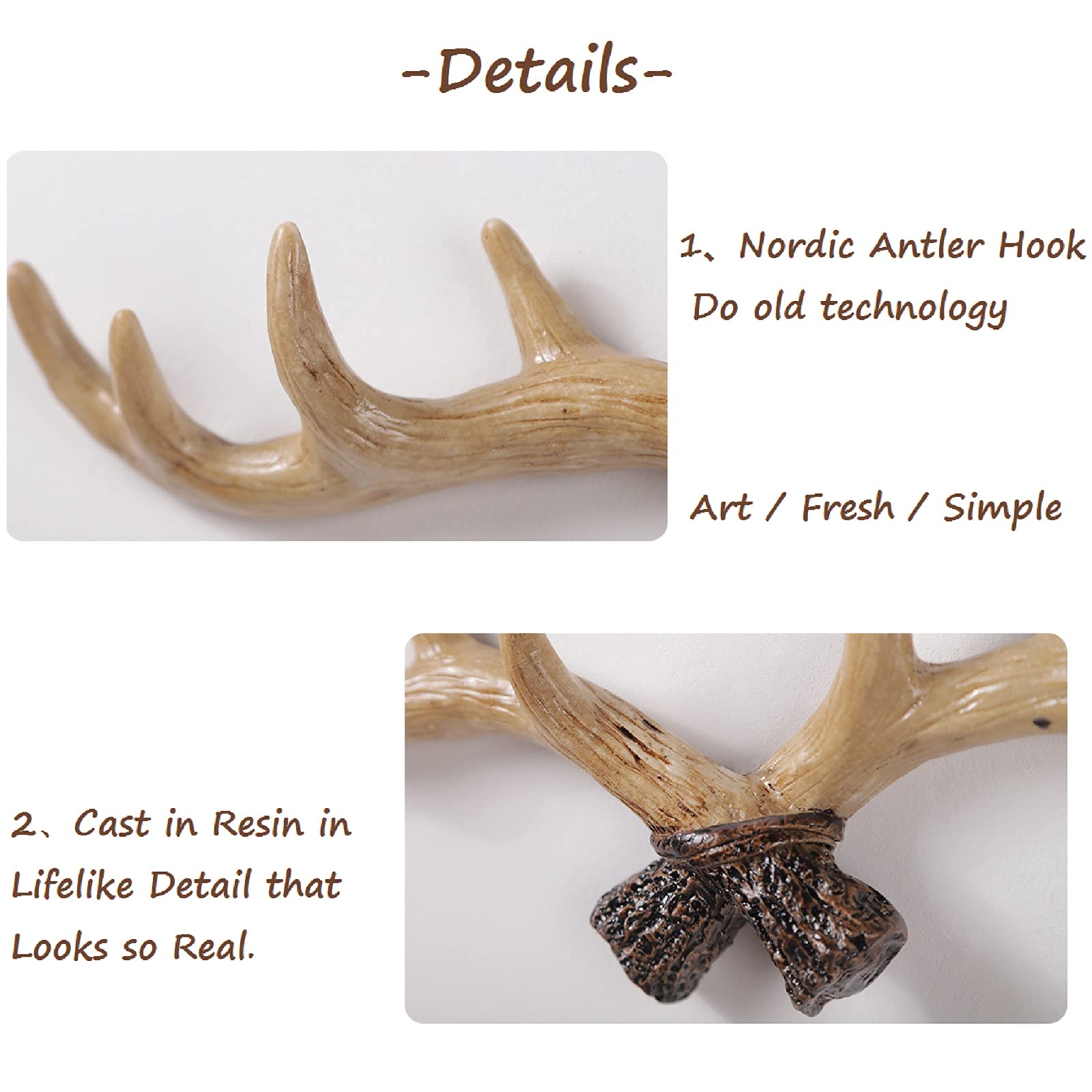 HY&GH Antlers Hook Wall Hooks/Hanger,Towel Hooks,Animal Shaped Hook,Resin Material Wall Home Decor,Deer Antler Holder 15.7" Long, 4.7" Tall and 1.57" deep 10 Hooks