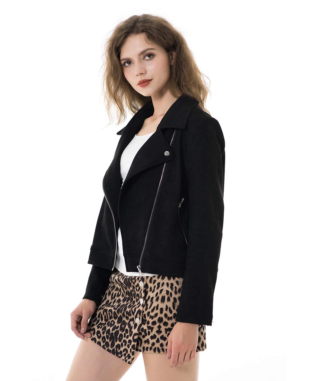 Apperloth A Women’s Solid Long Sleeve Faux Suede Motorcycle Jackets Zipper Short Coats