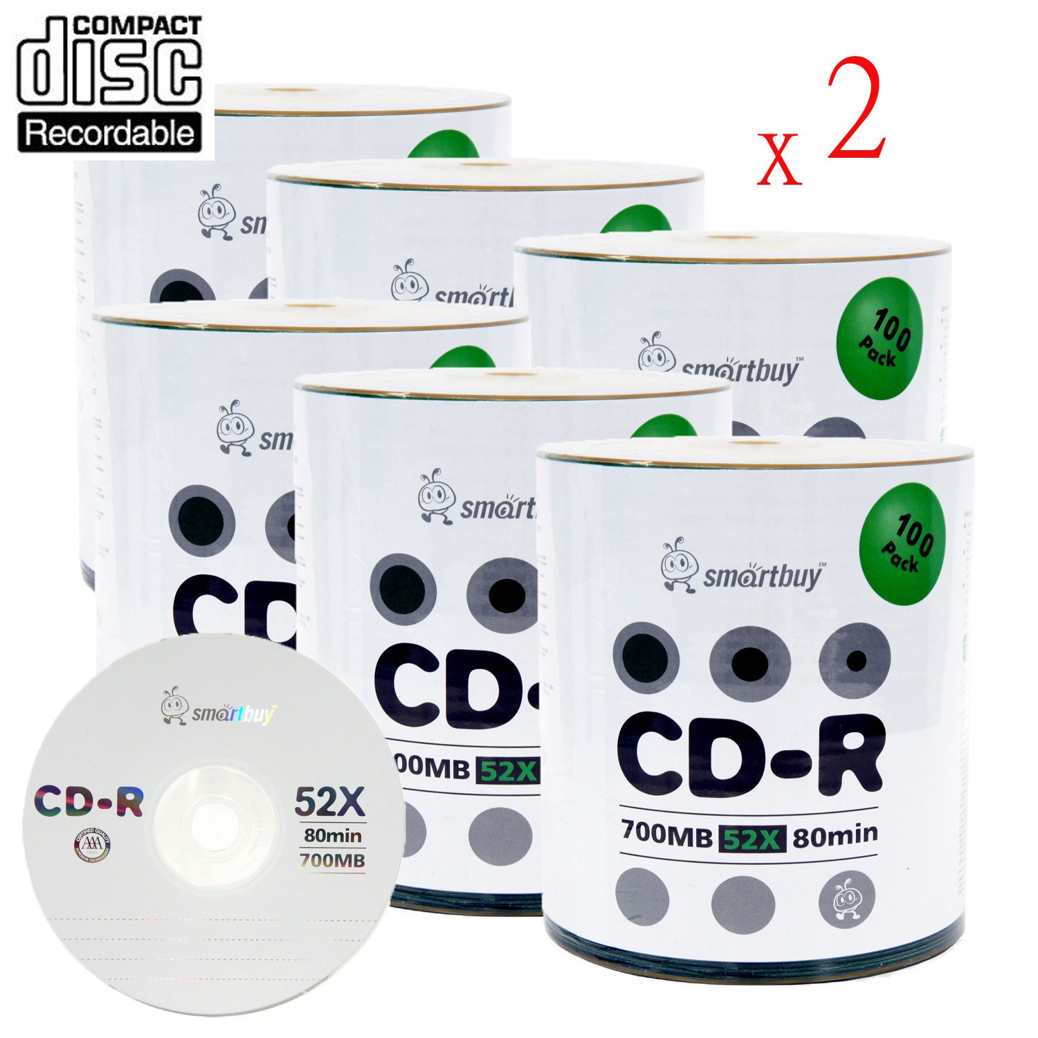 Smartbuy 1200-Disc 700MB/80Min 52x CD-R Logo Top Blank Data Recordable Media Disc