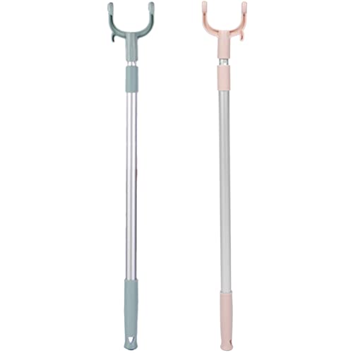 Beavorty Clothesline Outdoor 2pcs Telescoping Clothesline Retractable Clothesline Rod Clothes Reaching Rods Adjustable Reaching Pole Hanger Extend Utility Pole Hook Metal Hangers