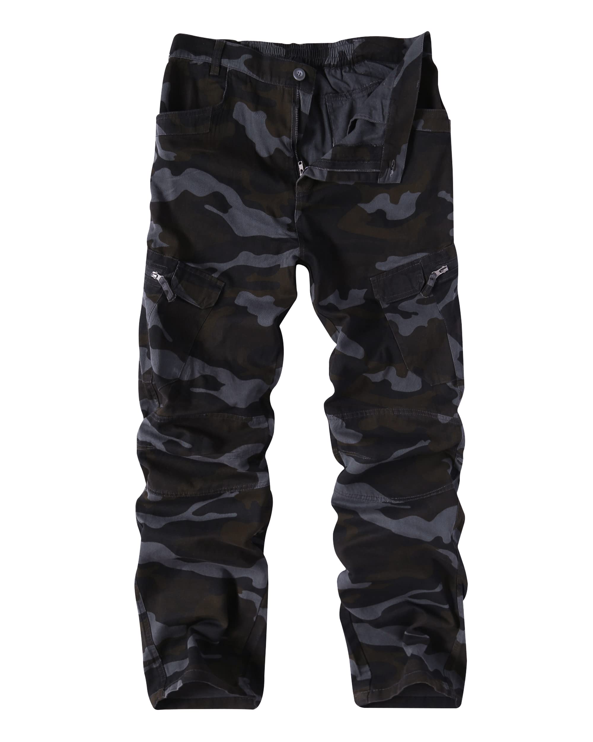APTRO Men's Cargo Pants Camo Casual Work Military Tactical Pants Black Camo 34
