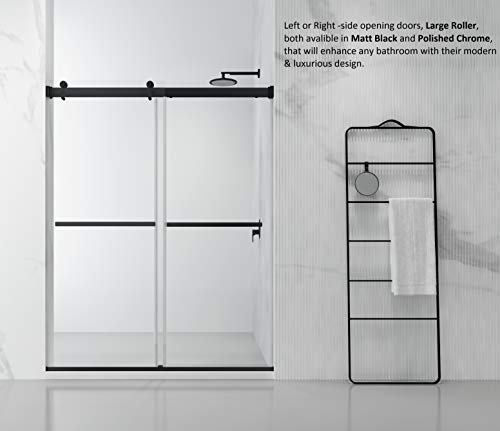 Vinnova 64" W x 76" H Double Sliding Frameless Shower Door Matt Black Finish
