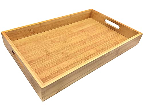Bamboo Serving Tray with Handles - Made from Bamboo Tray and Veneer Bottom which can be Used as a Kitchen Serving Tray, Coffee Tables, as Well as Bed Tray and Tray for an Ottoman