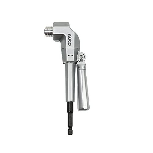 AUCO Durable Right Angle Drill Attachment, Adjustable Drill Adapter, Impact Fit, Max Torque 500 in-lbs (56.5 Nm), All Metal Body & Steel Gear, For Use with Cordless Drill and Impact Driver
