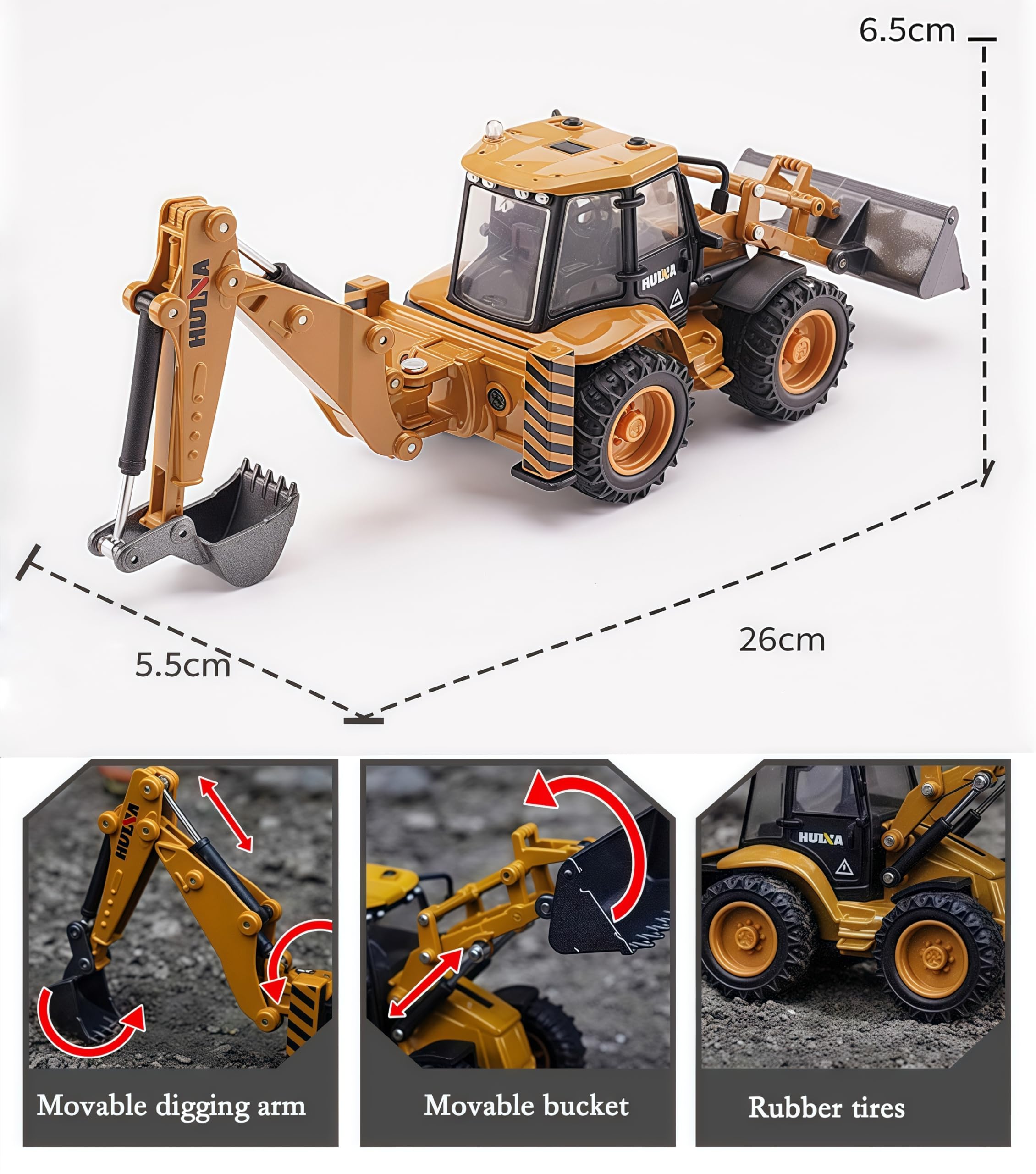 Gemini&Genius Backhoe Loader Toy for Kids- Loader with Changeable Front Loader and Backhoe Loader Construction Vehicle Toy 1/50 Scale 2 in 1 Digger and Loder Alloy Model Toys Vehicle Gifts for Kids