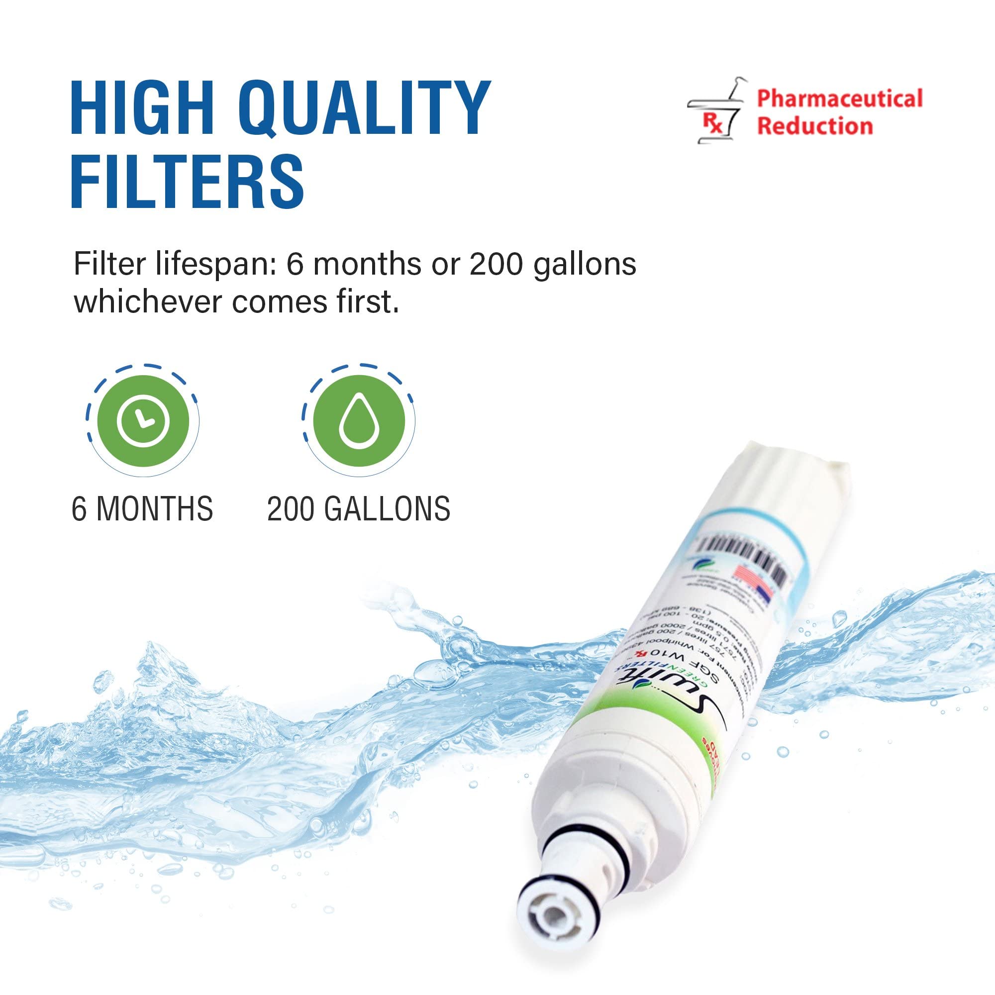 Swift Green Filters SGF-W10 Rx Compatible Refrigerator Water Filter for 4396701, EDR6D1, FILTER 6, 46-9915, CLCH125, EFF-6001A, Made in USA (3 Pack)