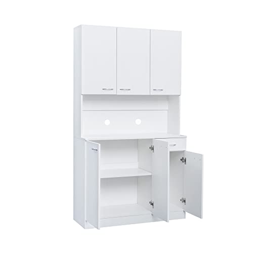 Cabinet, Large Kitchen Storage Cabinet Buffet Cabinet 71" Freestanding Kitchen Pantry Cabinet Cupboard with 6 Doors and 1 Drawer Versatile Wardrobe & Kitchen Cabinet Craft Storage Cabinet (White)